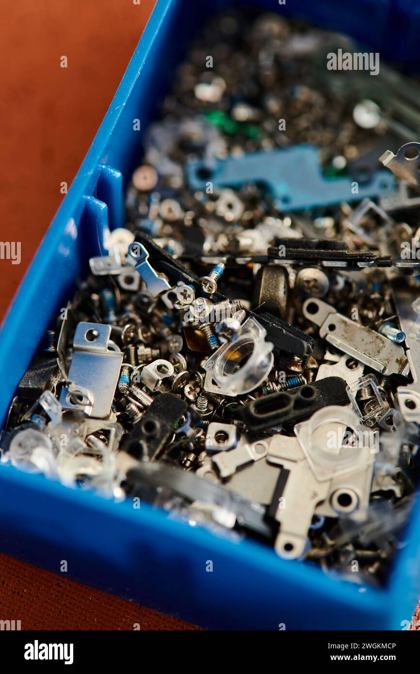 close up view of different spare parts for electronic devices in repair ...
