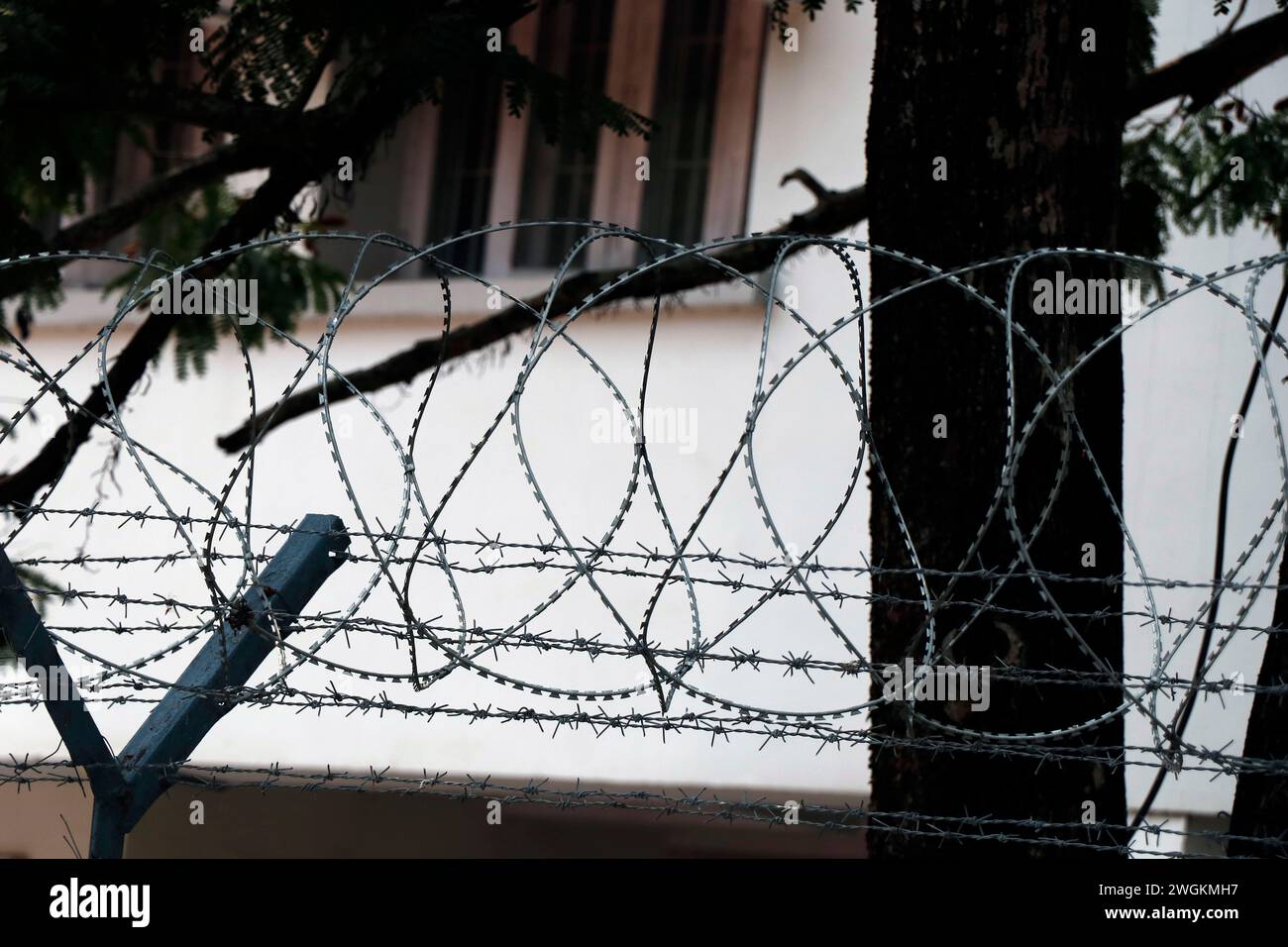 spike metal wire on the wall, physical barrier to protect the property ...