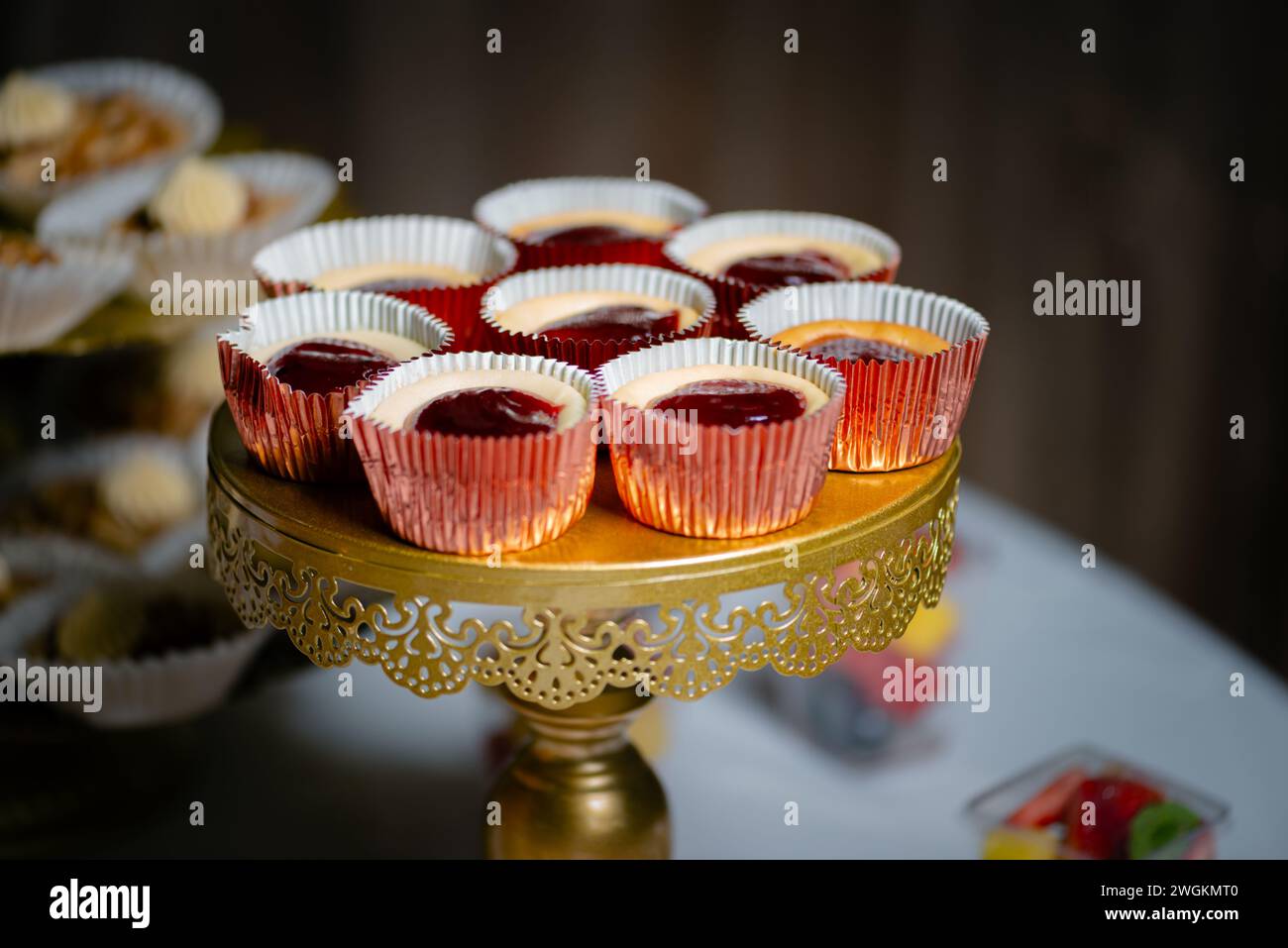 Small mini tarts cheesecake cups finger food berry jam party snack ...