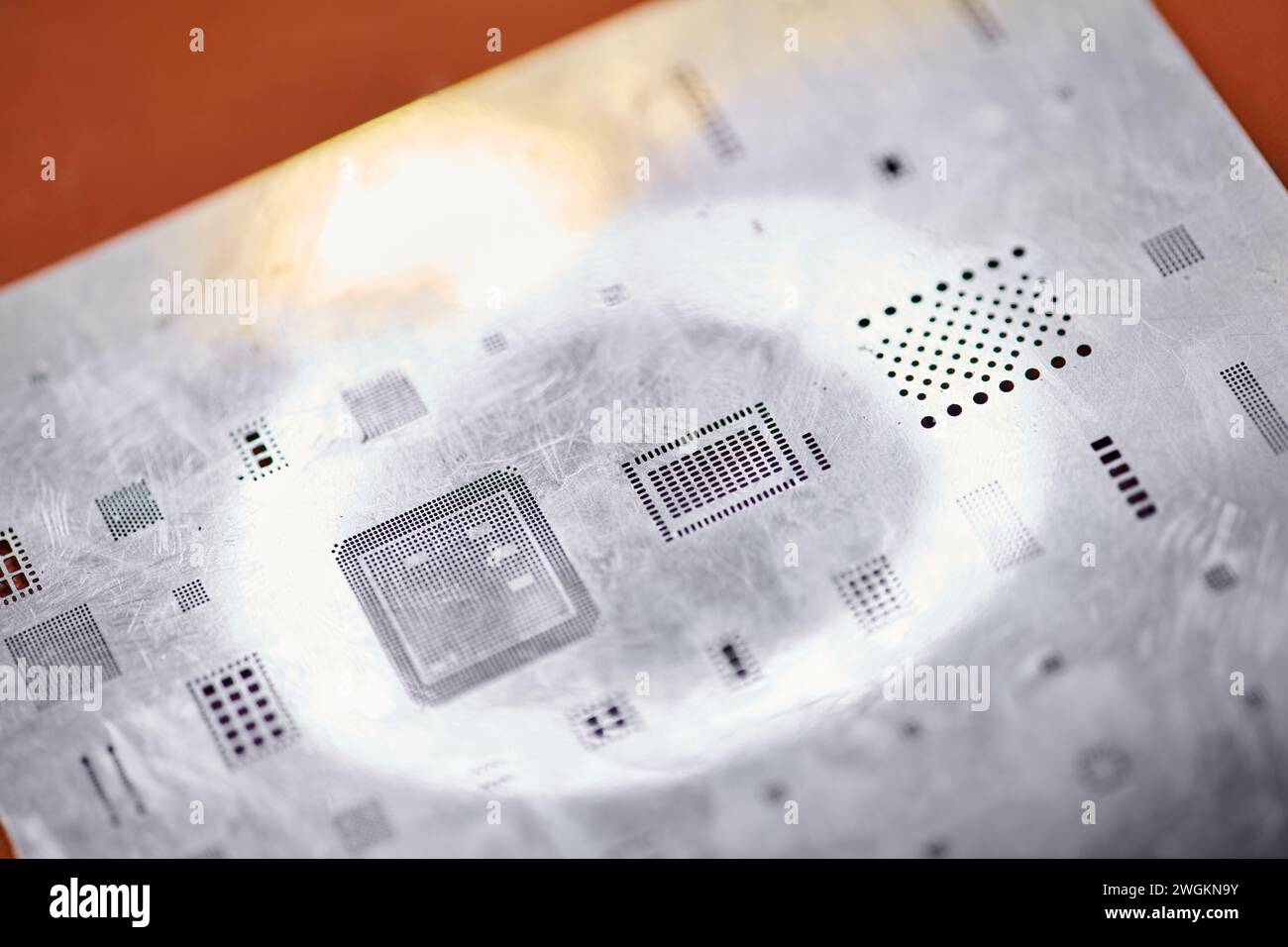 close up of electronic microscheme chipset in repair workshop ...