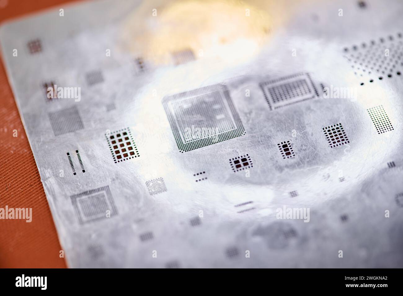 close up of device microscheme chipset in repair workshop, maintenance ...