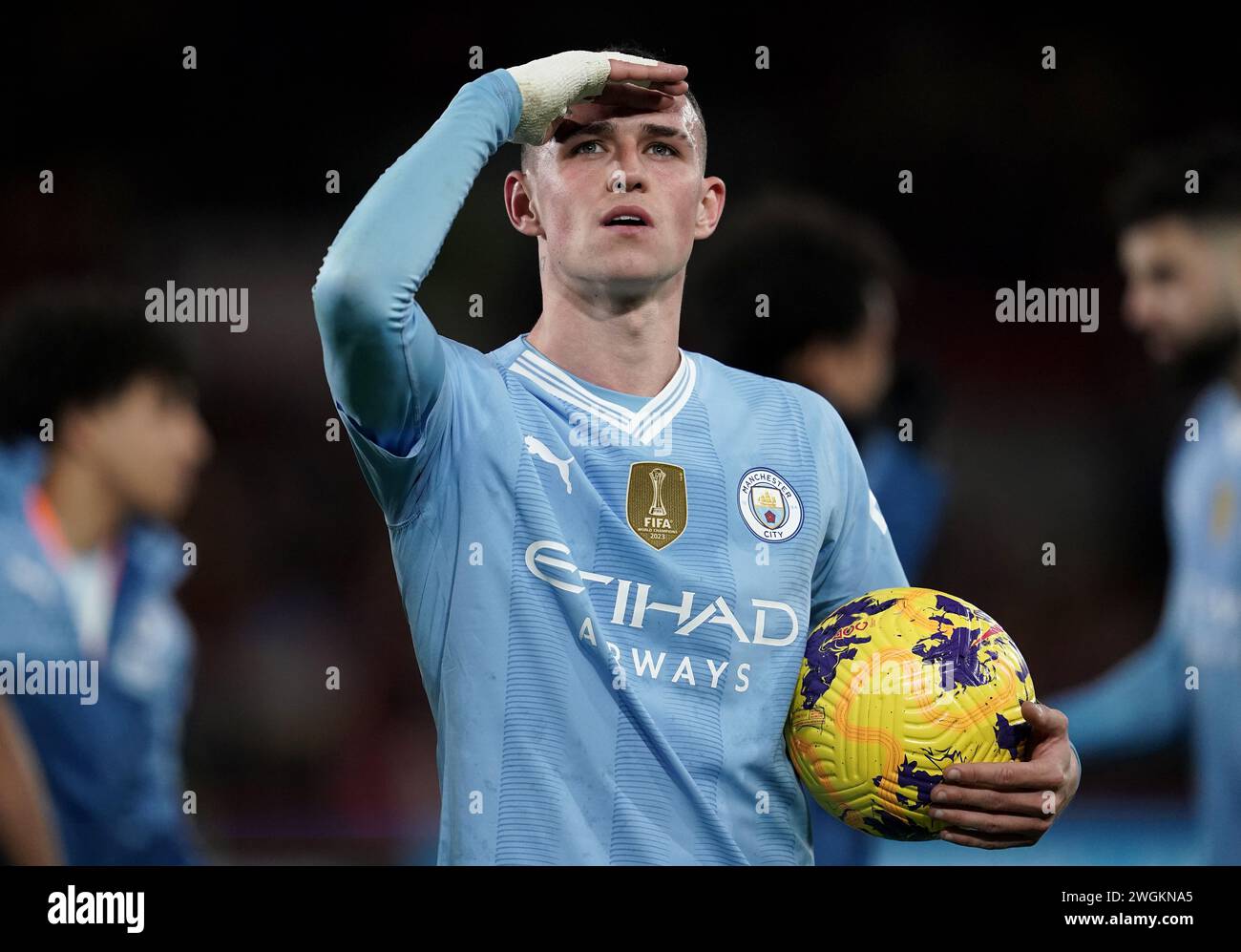 Manchester City's Phil Foden holds the match-ball at full-time ...