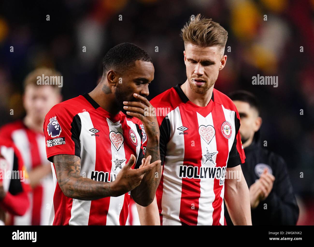 Brentford's Ivan Toney and Kristoffer Ajer (right) after the Premier ...