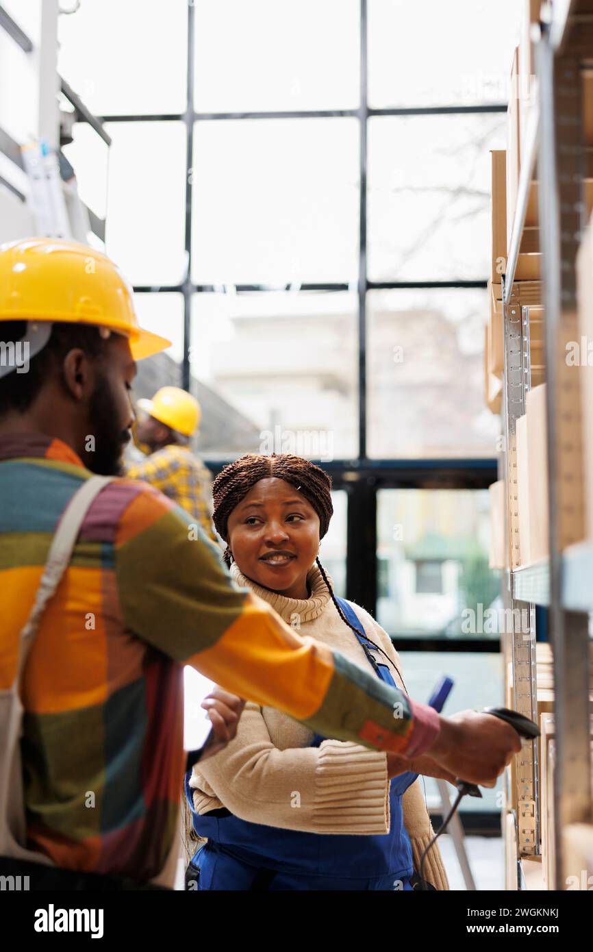 Woman checking packages barcode scanner hi-res stock photography and ...
