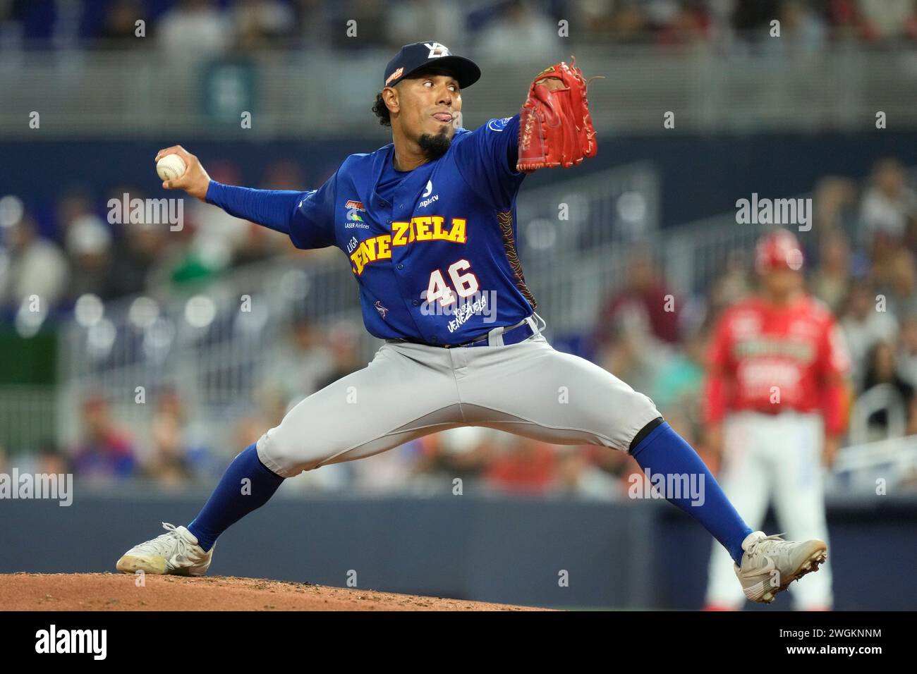 Venezuela pitcher Ricardo Antonio Pinto throws during the second inning ...