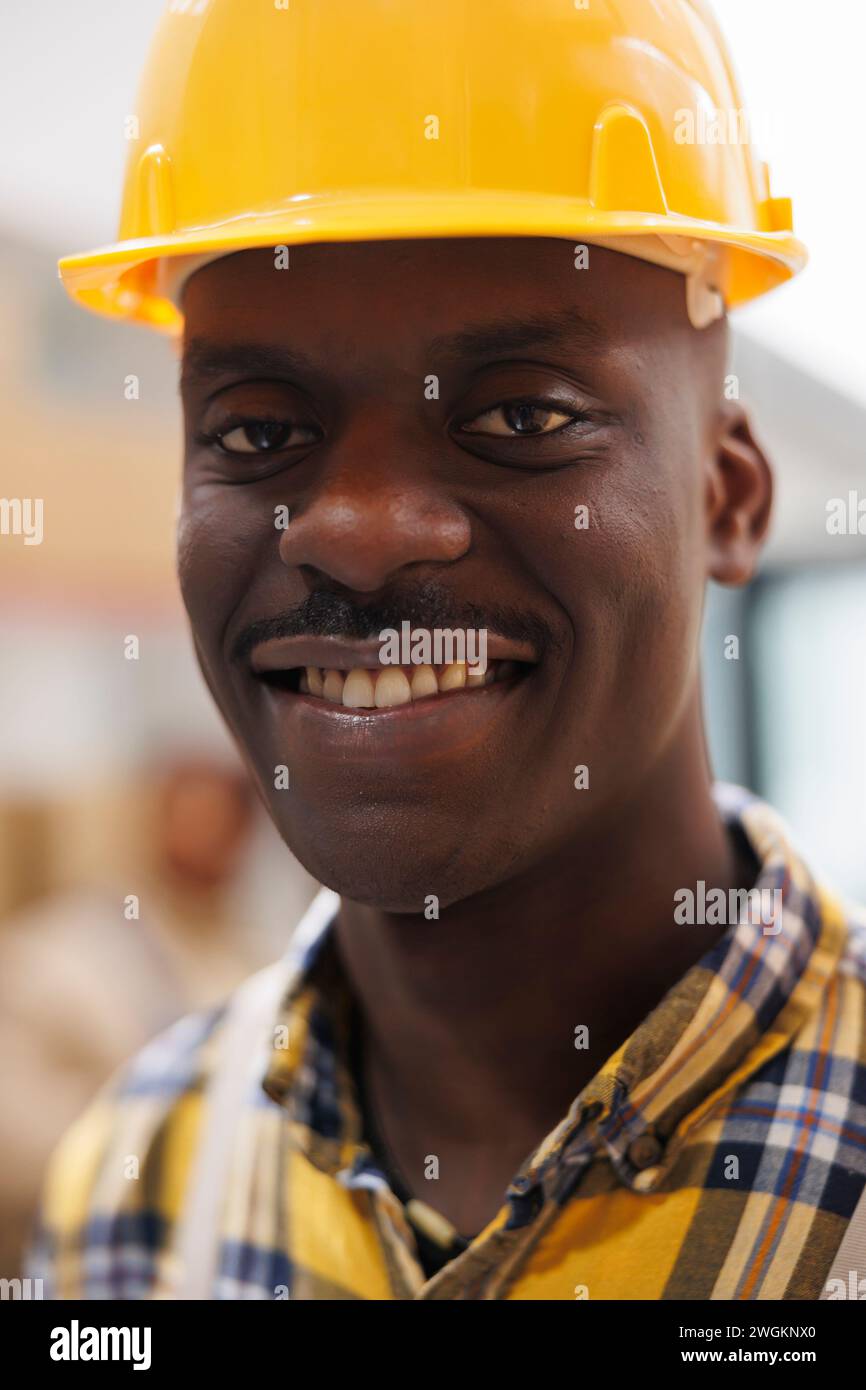 Freight distribution african american smiling worker smiling face ...
