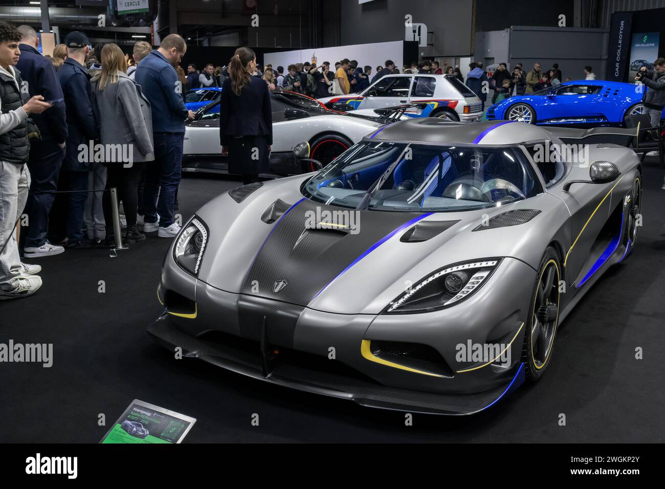 Paris, France - Rétromobile 2024. Focus on a matte grey 2016 Koenigsegg ...