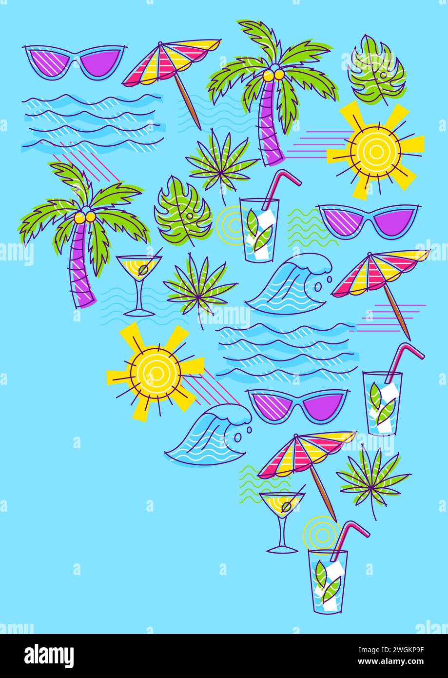 Background with summer items. Stylized beach objects Stock Vector Image ...