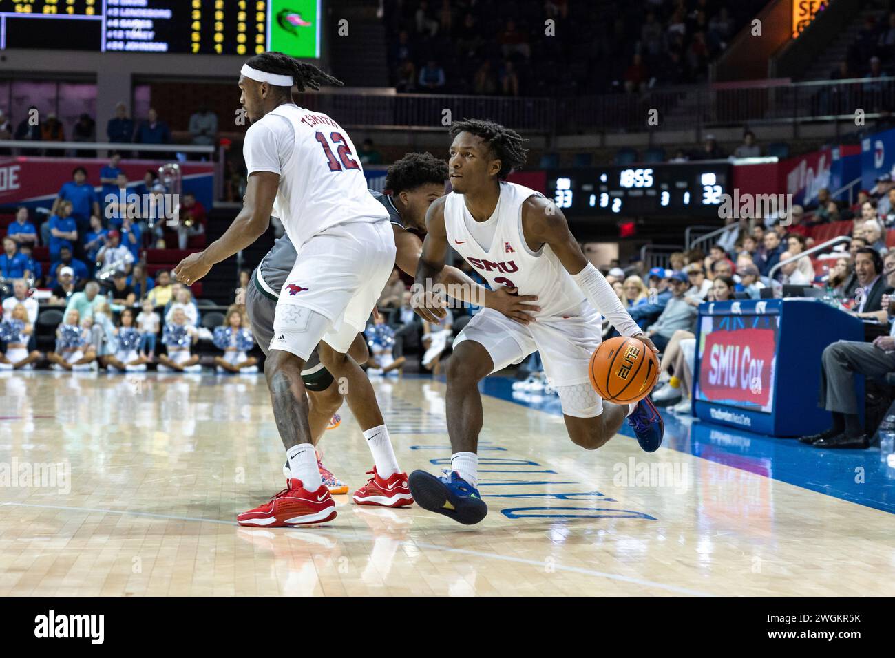 DALLAS, TX - FEBRUARY 04: SMU Mustangs guard Chuck Harris (#3) dribbles ...