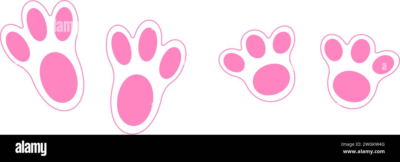 Cute pink bunny feet print. Rabbit paws step on white background ...