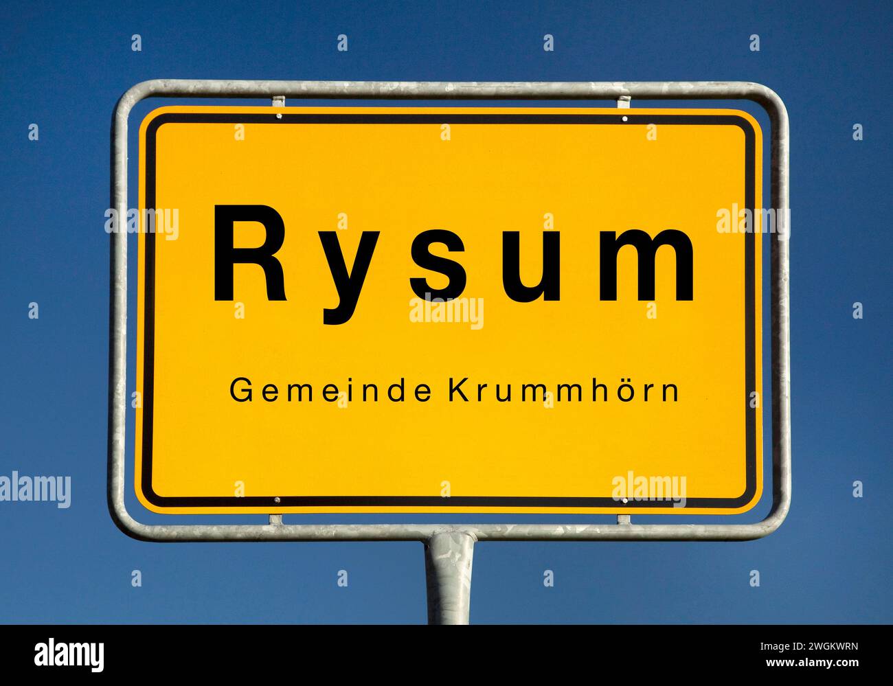 Town sign for Rysum, Germany, Lower Saxony, East Frisia, Krummhoern ...