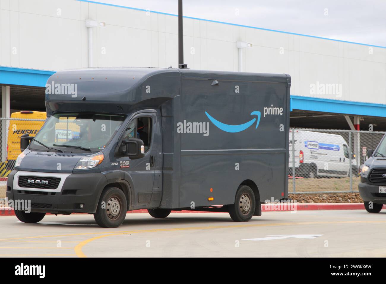 An Amazon delivery vehicle preparing to line up outside of the DSX8 ...
