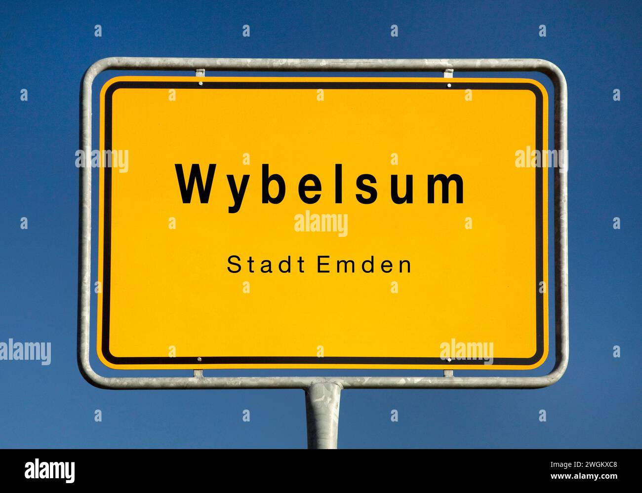 Town sign for Wybelsum, a district of Emden, Germany, Lower Saxony ...