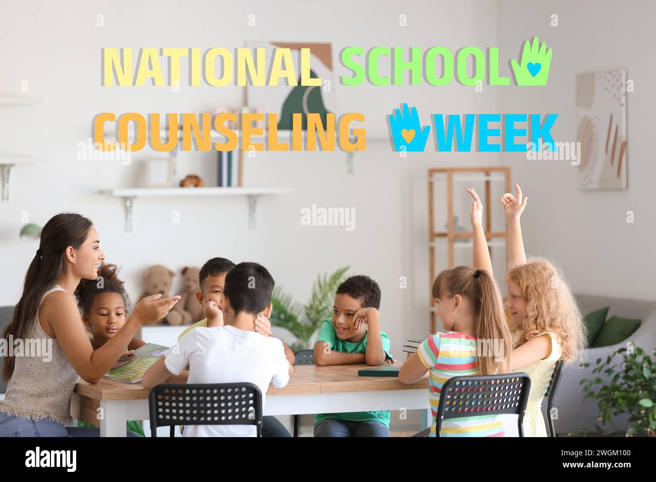 Banner for National School Counseling Week with pupils having lesson ...