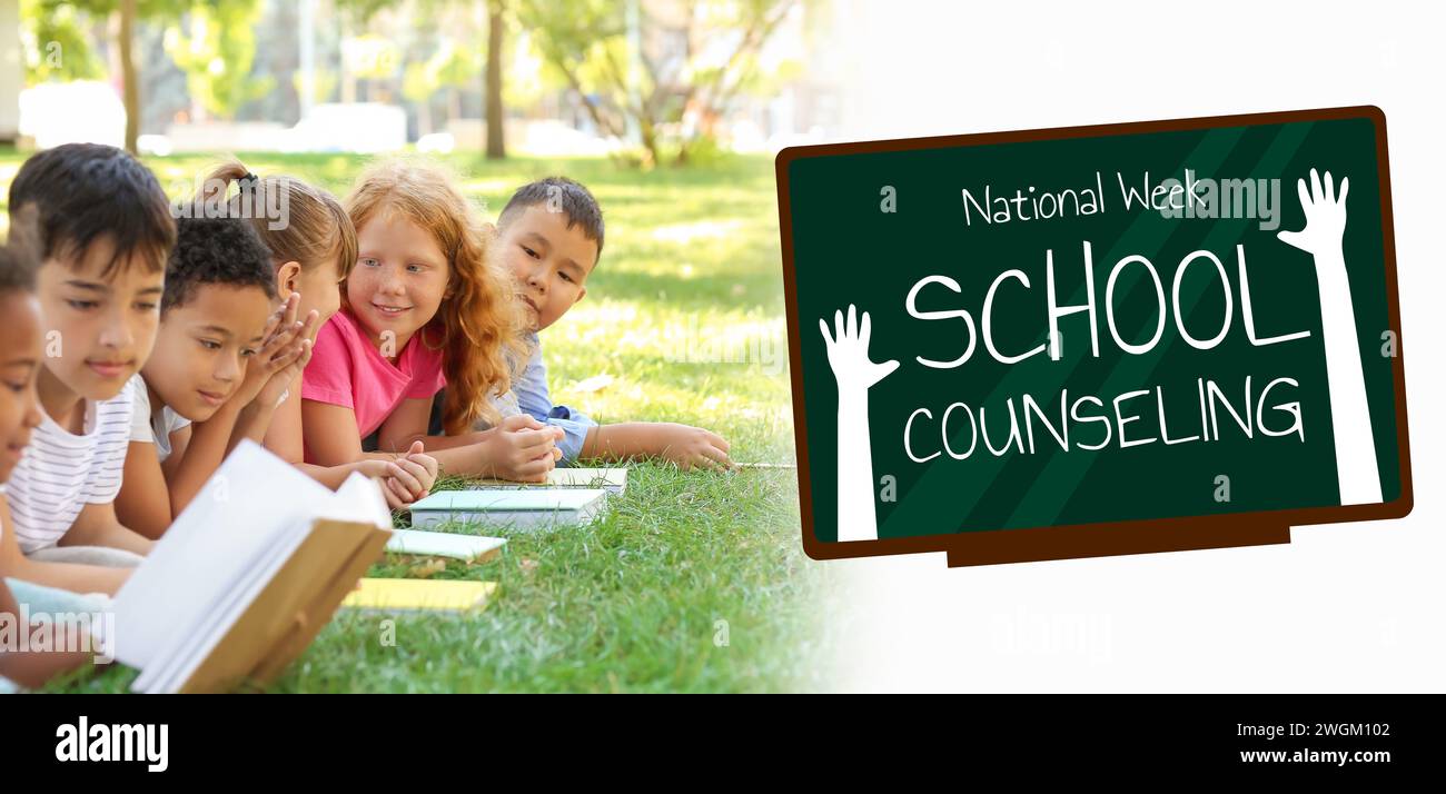 Banner for National School Counseling Week with little children reading ...