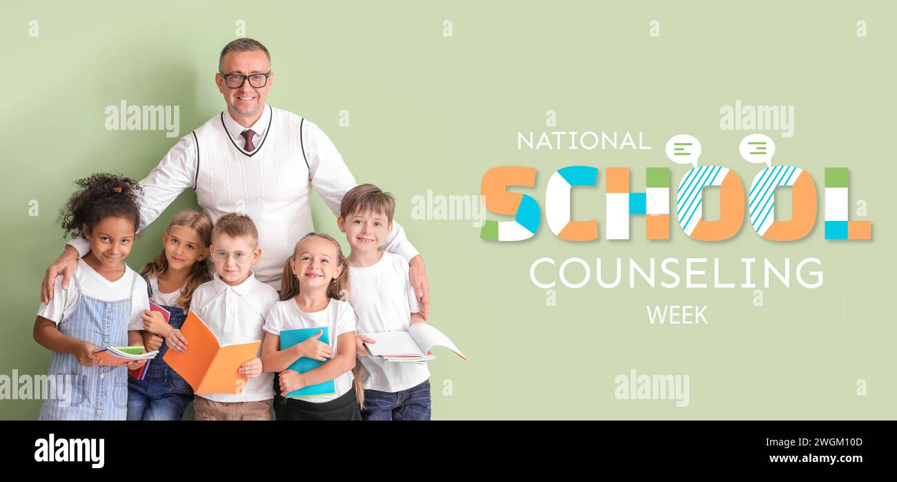 Banner for National School Counseling Week with little children and ...