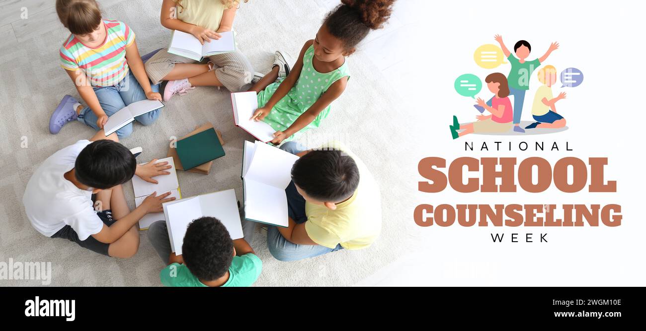 Banner for National School Counseling Week with little children reading ...