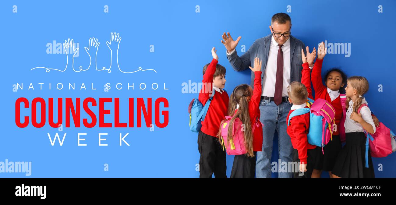 Banner for National School Counseling Week with little children and ...