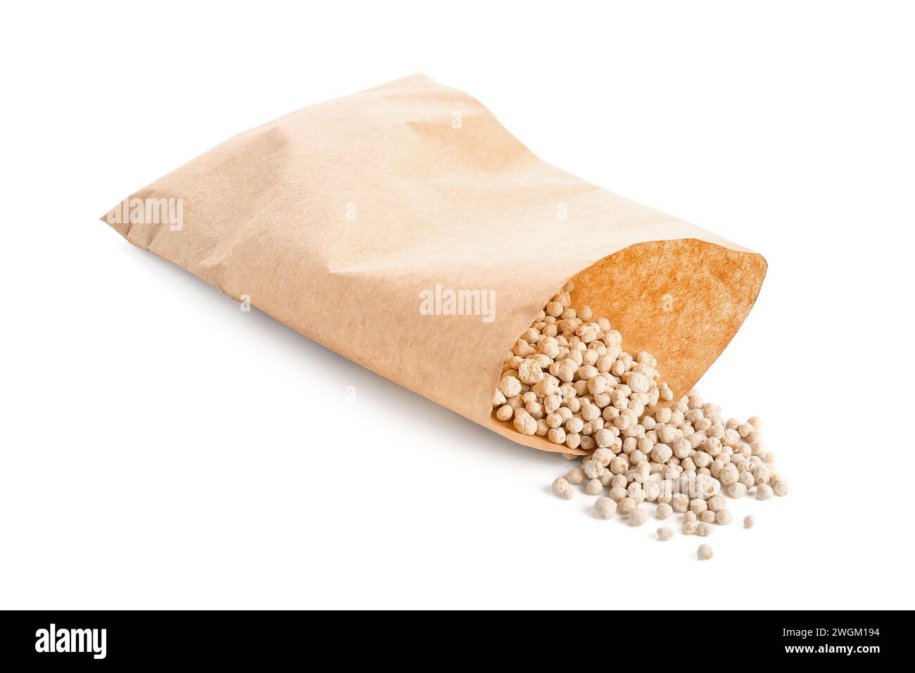 Paper bag with granular fertilizer isolated on white background Stock ...