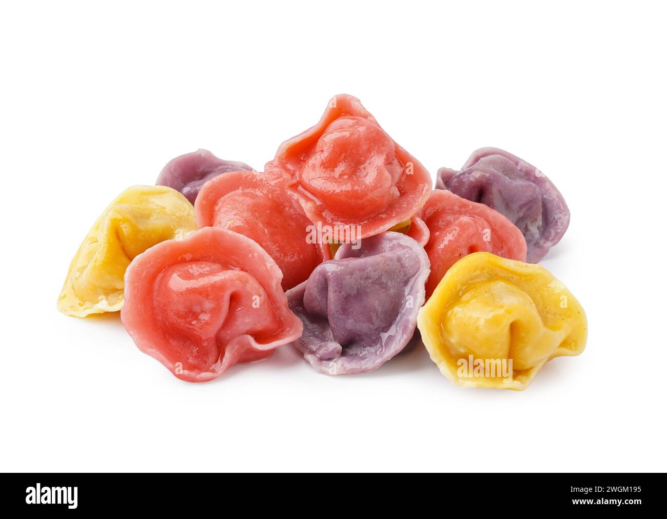 Boiled colorful dumplings on white background Stock Photo - Alamy