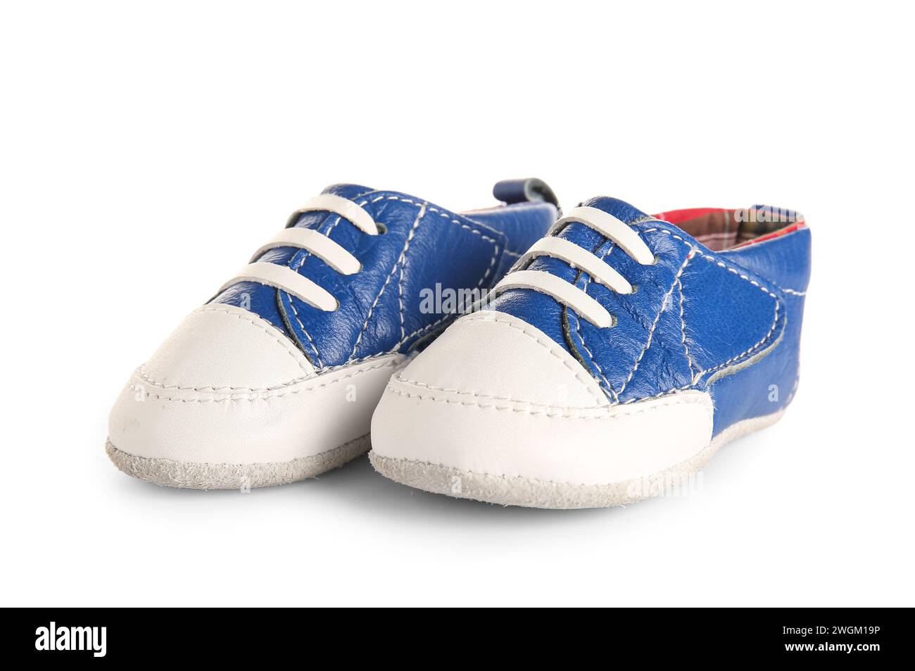 Stylish blue baby shoes isolated on white background Stock Photo - Alamy
