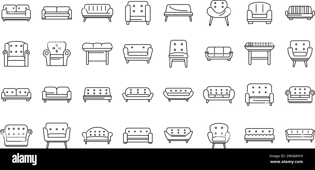 Furniture upholstery icons set outline vector. Cushion office comfort ...