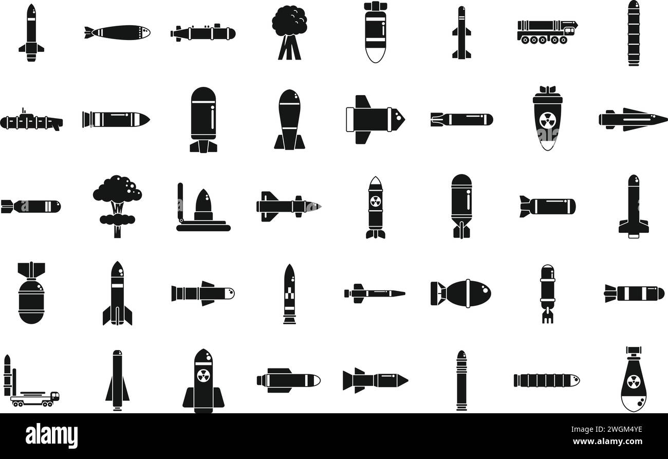 Nuclear weapon icons set simple vector. Military gun army. Atomic bomb ...