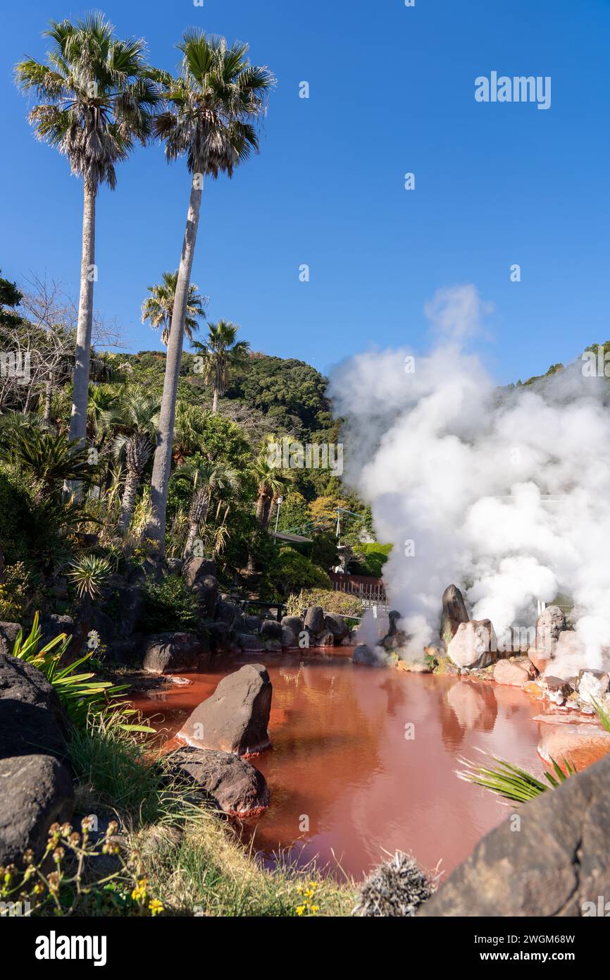 Red thermal pool Jigoku at Umijigoku in Beppu, Japan Stock Photo - Alamy