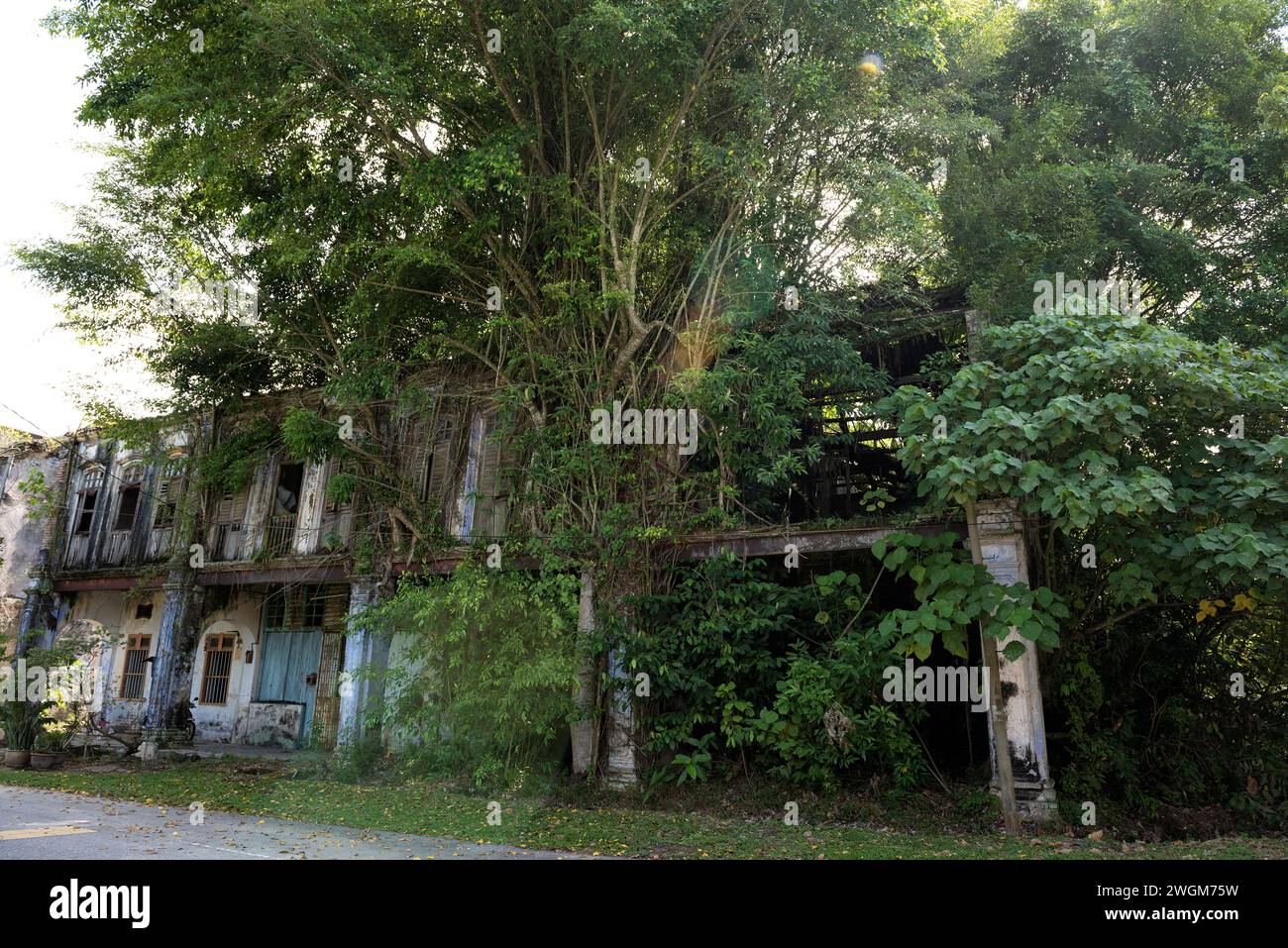 View of dilapidated and abandoned tin mining town of Papan in the ...