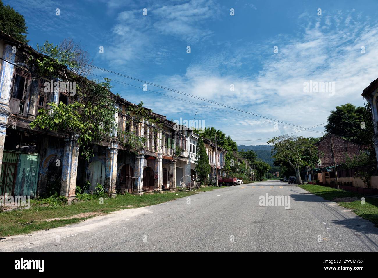 View of dilapidated and abandoned tin mining town of Papan in the ...