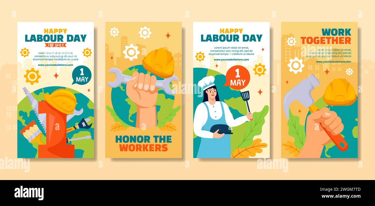 Labour Day Social Media Stories Flat Cartoon Hand Drawn Templates ...