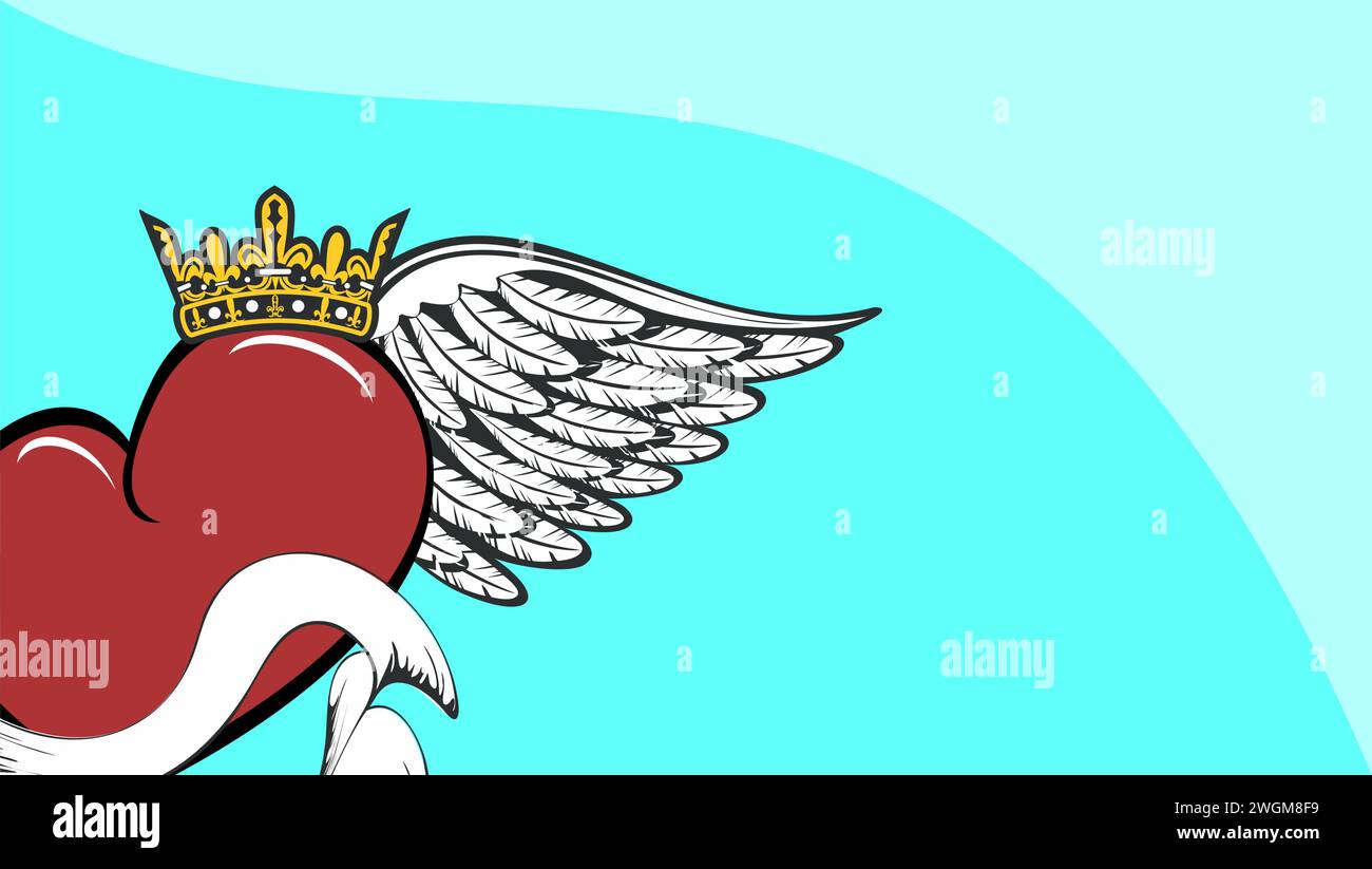winged red heart tattoo sticker, background card illustration in vector ...
