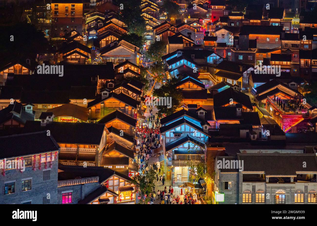 A night view of Shibati shopping street in southwest China's Chongqing ...