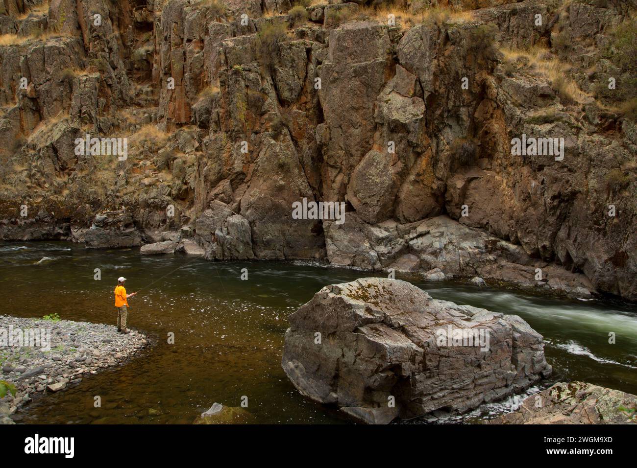 Fly fishing along Imnaha River Trail, Imnaha Wild and Scenic River, Hells Canyon National ...