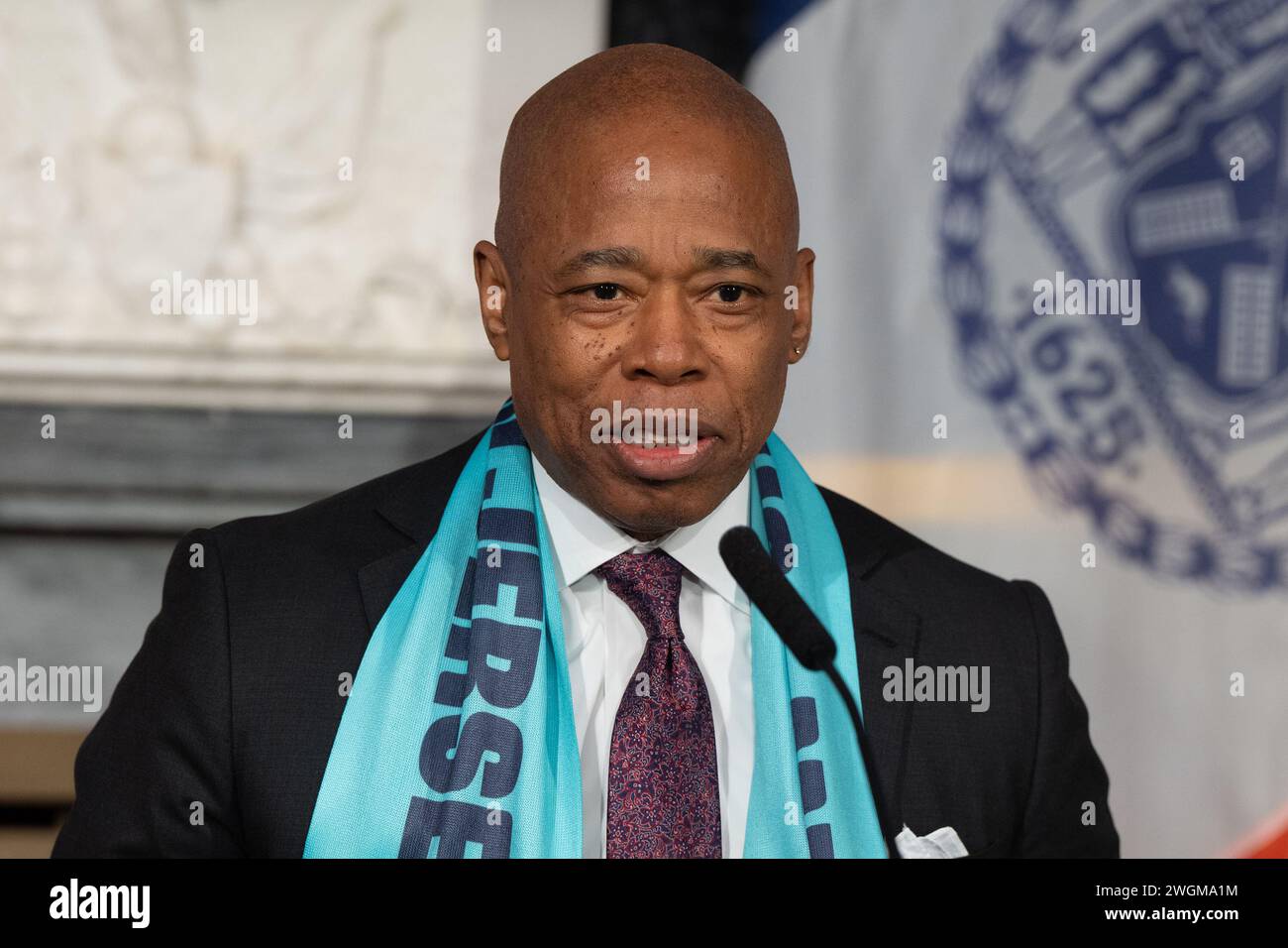 New York, USA. 05th Feb, 2024. Mayor Eric Adams holds speaks during ...