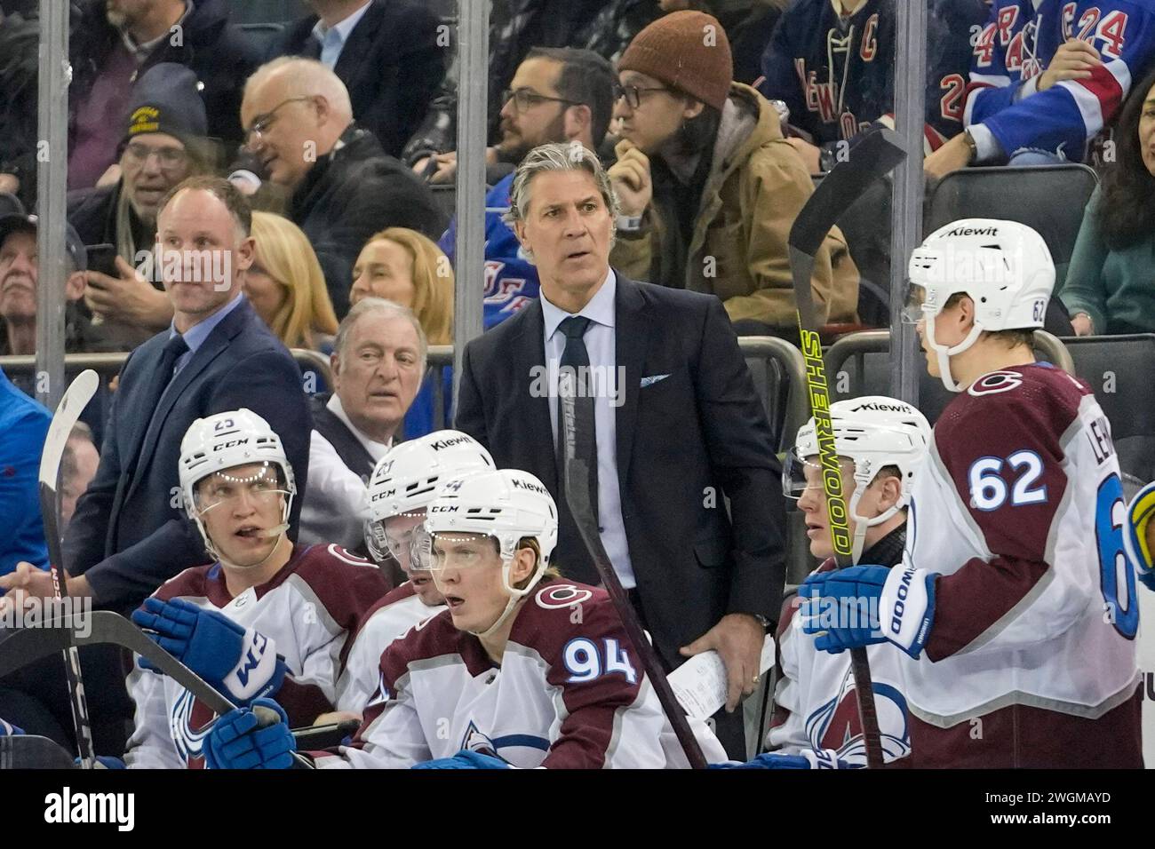 Colorado Avalanche head coach Jared Bednar, center top, watches the ...