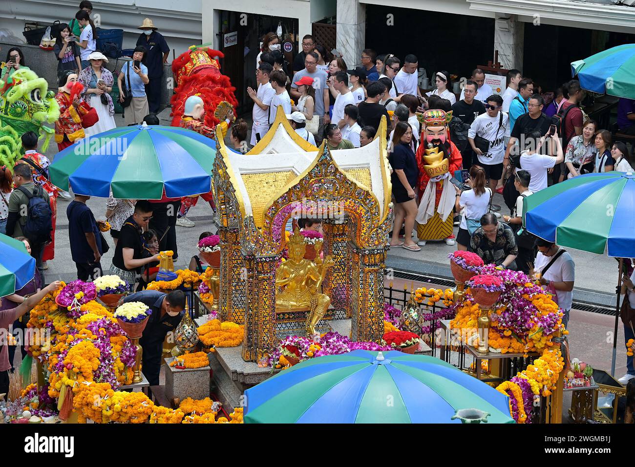 Close-up of the principal image at the Erawan Shrine in Bangkok, the ...