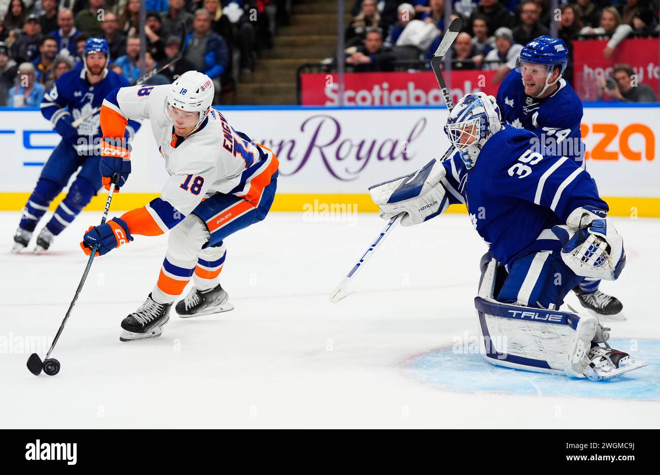 New York Islanders' Pierre Engvall (18) scores against Toronto Maple ...