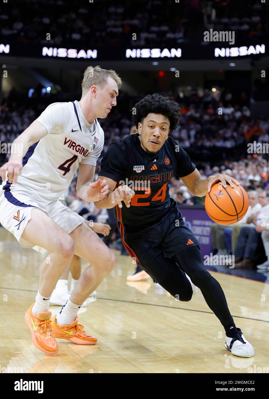 Charlottesville, VA, USA. 5th Feb, 2024. Miami Hurricanes Guard #24 ...