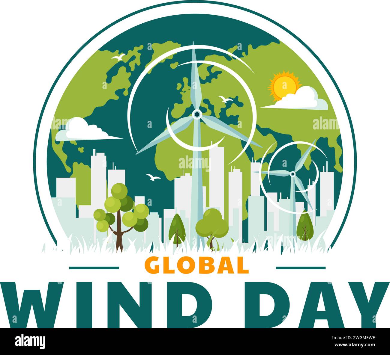 Global Wind Day Vector Illustration on June 15 with Earth Globe and ...