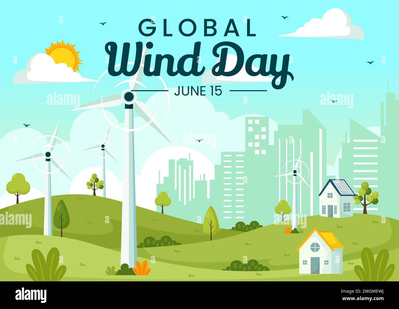 Global Wind Day Vector Illustration on June 15 with Earth Globe and ...