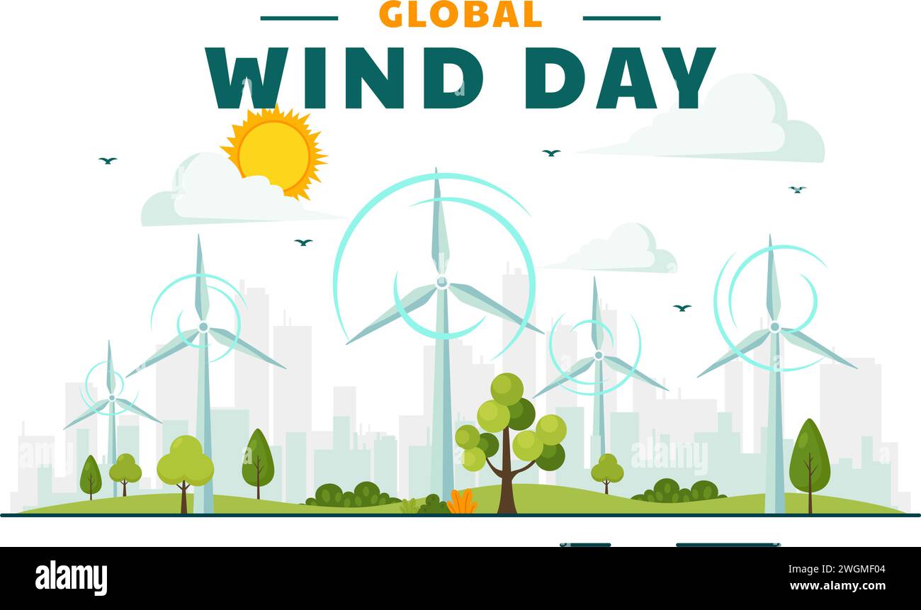 Global Wind Day Vector Illustration on June 15 with Earth Globe and ...