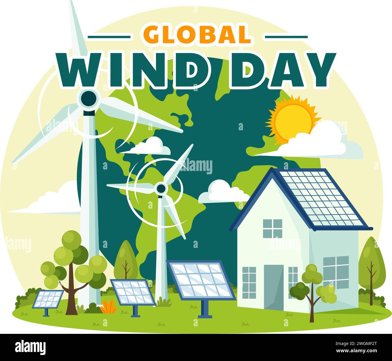 Global Wind Day Vector Illustration on June 15 with Earth Globe and ...