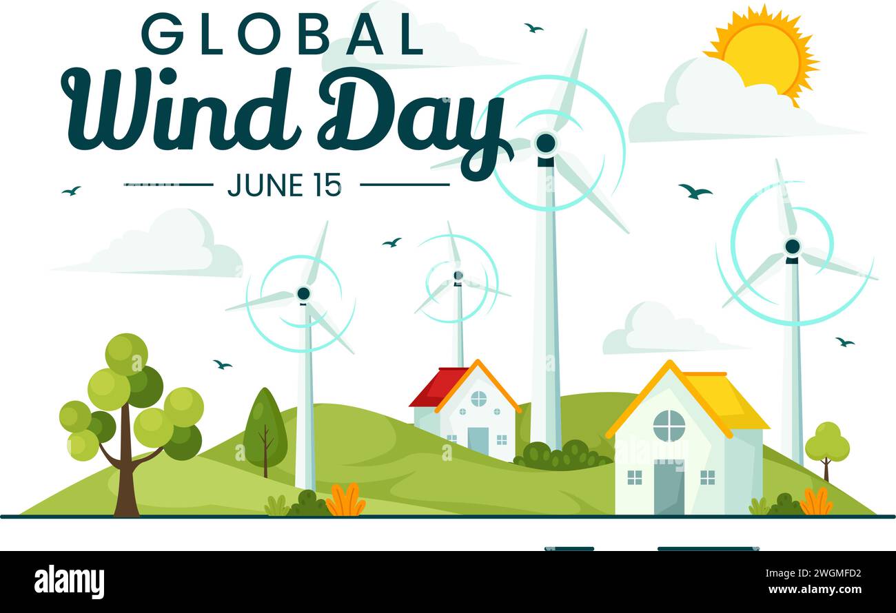 Global Wind Day Vector Illustration on June 15 with Earth Globe and ...