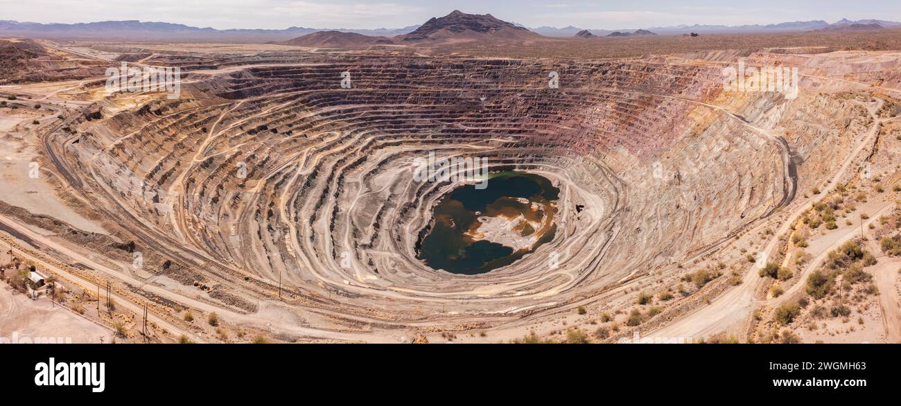 Aerial view of an exhausted open pit copper mine near Ajo, Arizona, USA ...