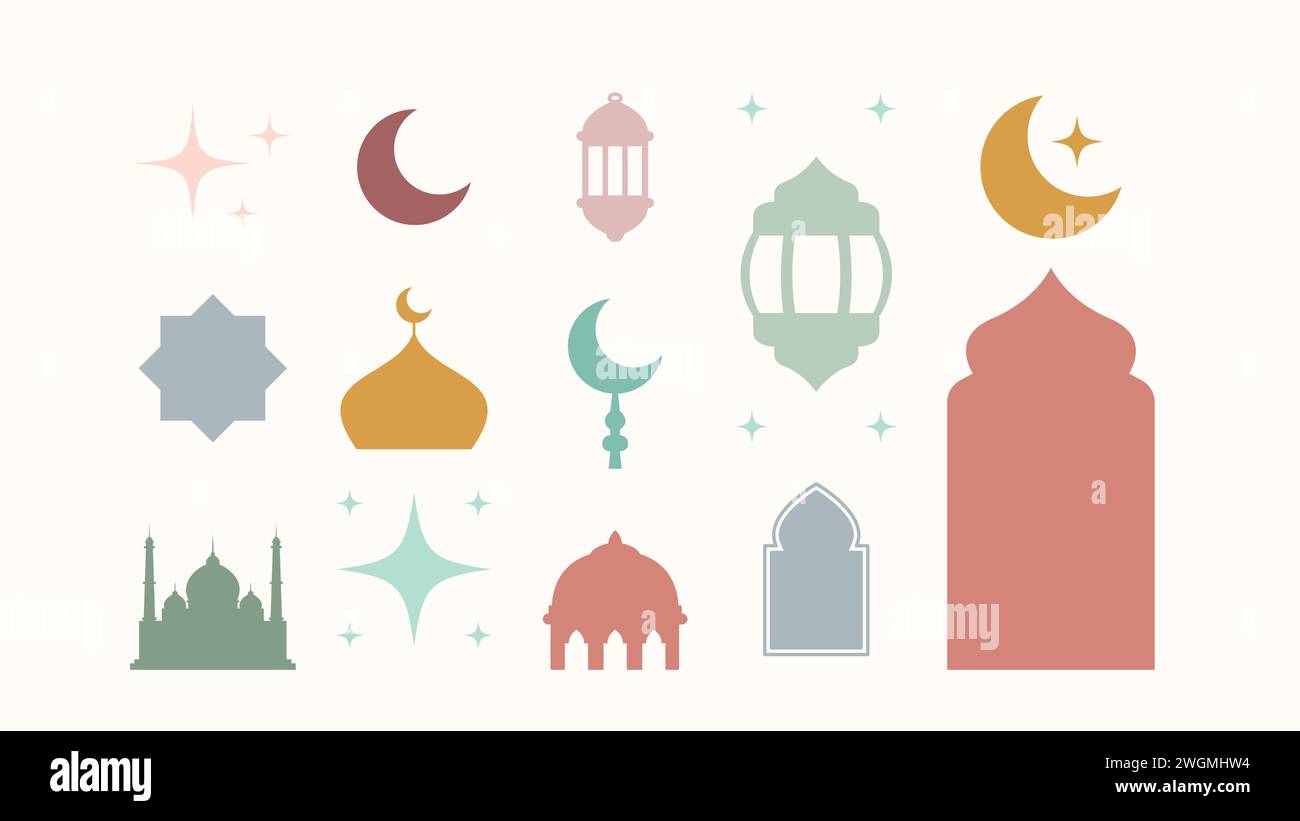 Collection of elements in the oriental style of Ramadan Kareem and Eid ...