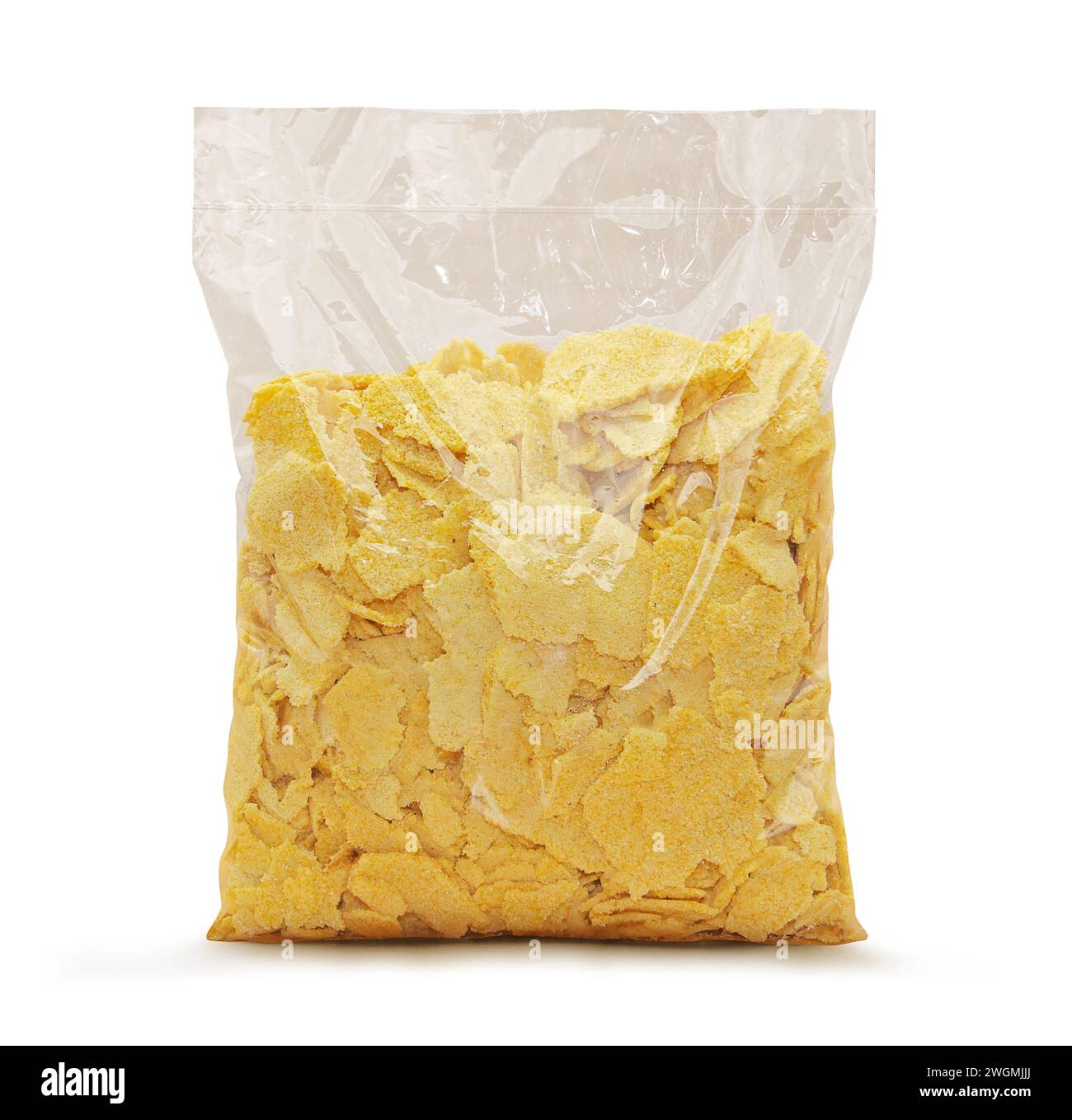 PLASTIC PACKAGING OF HANDMADE CORN FLAKES ON ISOLATED WHITE BACKGROUND ...