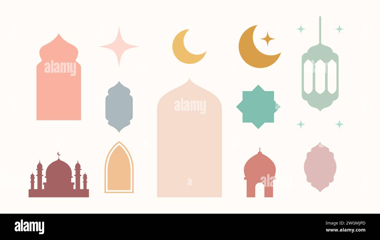 Collection of elements in the oriental style of Ramadan Kareem and Eid ...