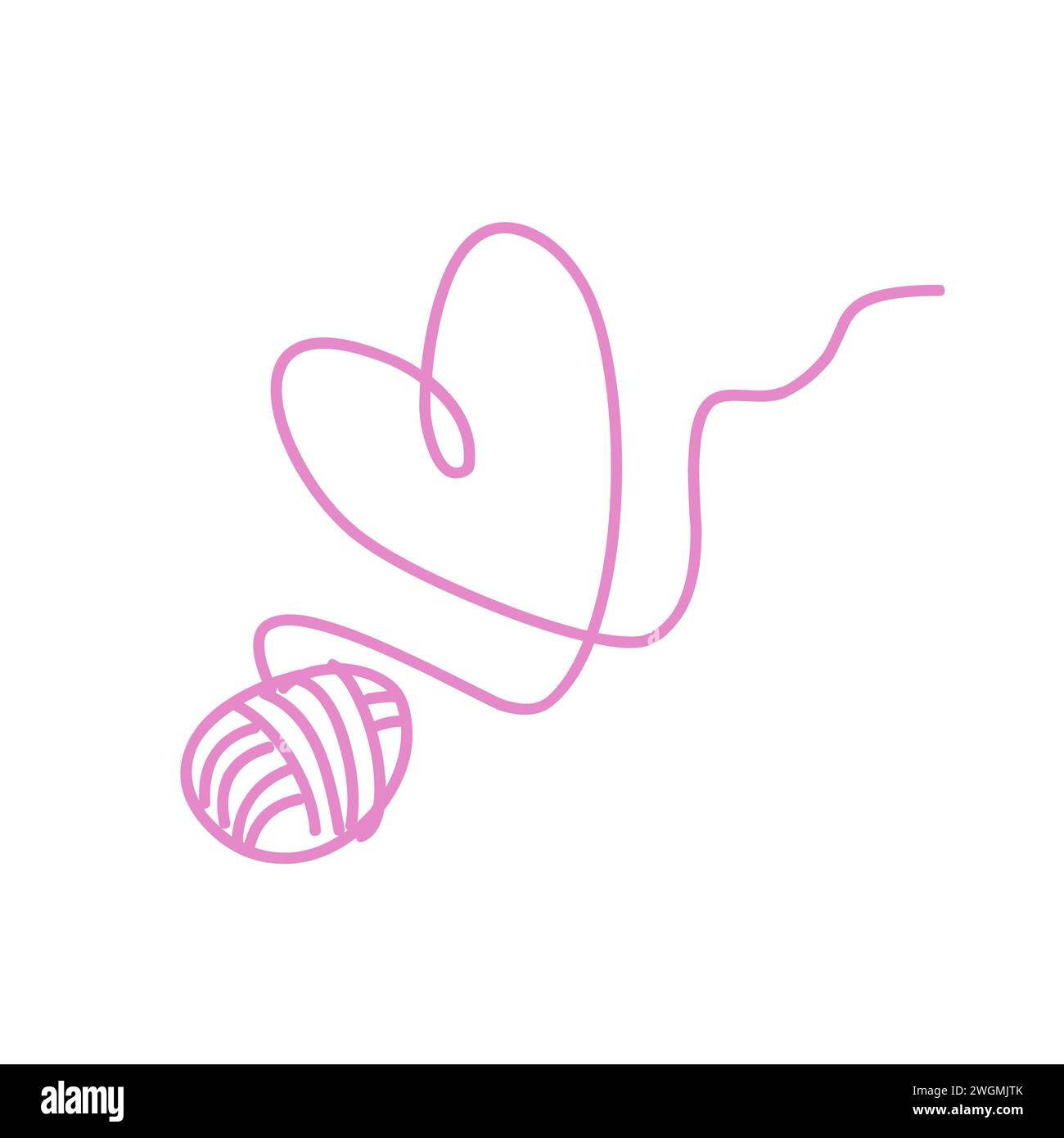 Doodle Heart Made With Woolen Thread From The Ball Of Yarn Stock Vector ...
