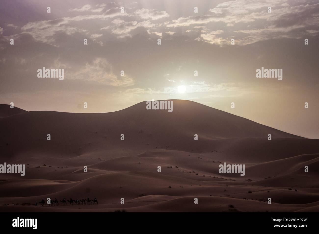 Sunset over the Sahara desert. The Sahara is a desert spanning across ...